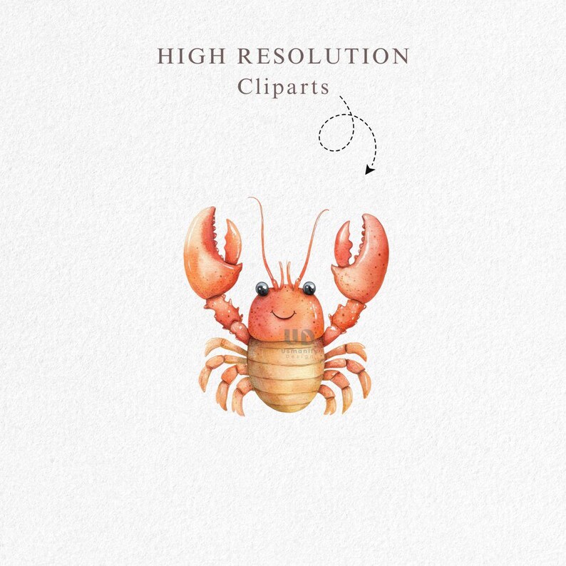 Lobster Clipart: Cute Watercolor Sea Animal PNG Bundle, Ocean Marine ...