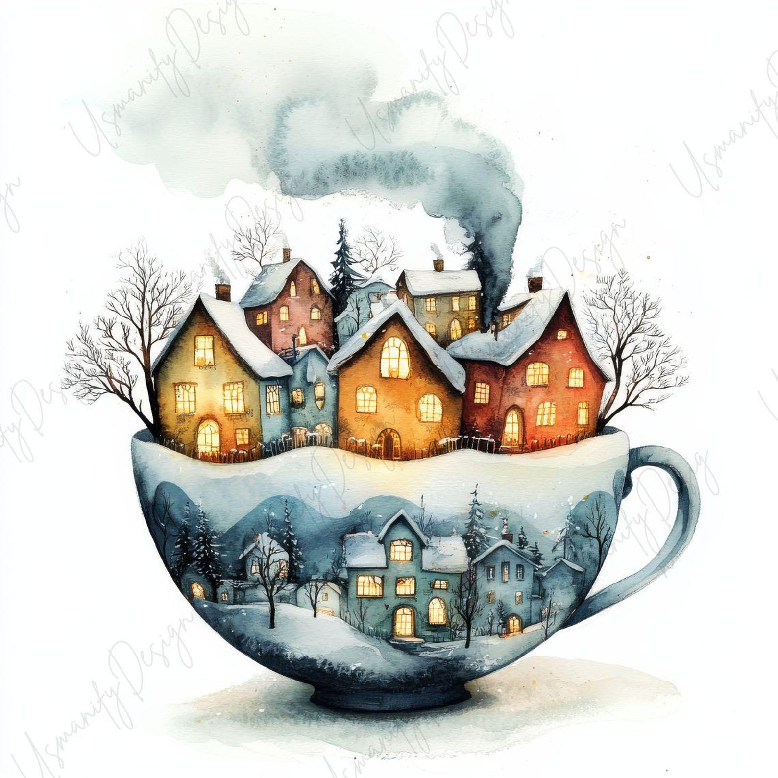 19 Winter Teacup Village Clipart, Cozy Snowy Mini Village Art, Holiday ...