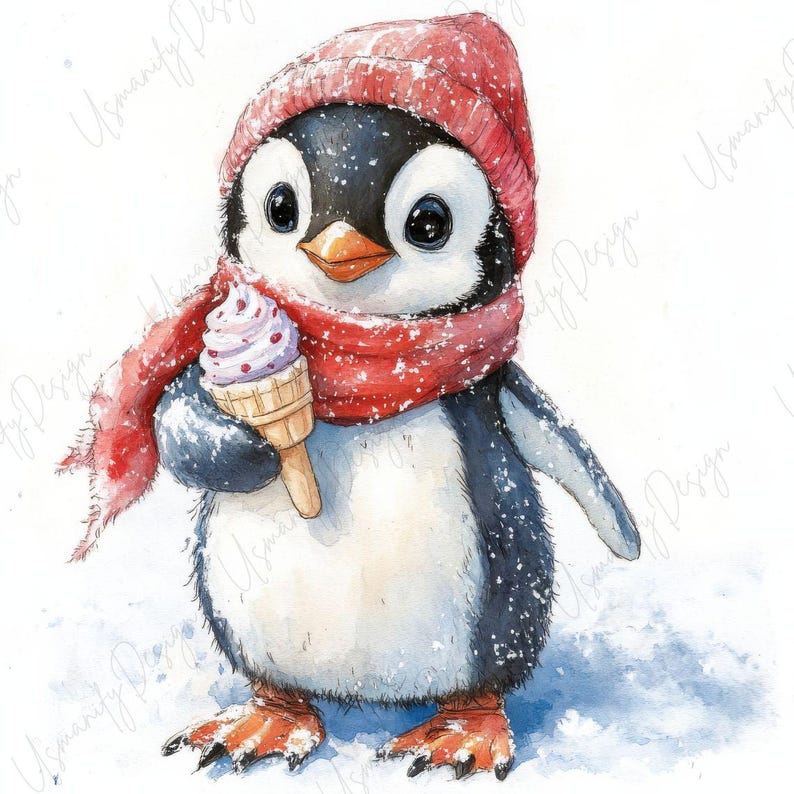 9 Watercolor Penguin Clipart, Cute Winter Animal Art, Cozy Baby Penguin ...