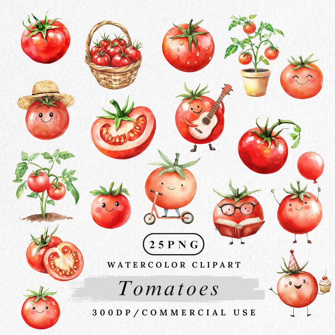 Tomato Clipart Bundle, Cute Tomato Character Pngs, Cartoon Vegetable ...