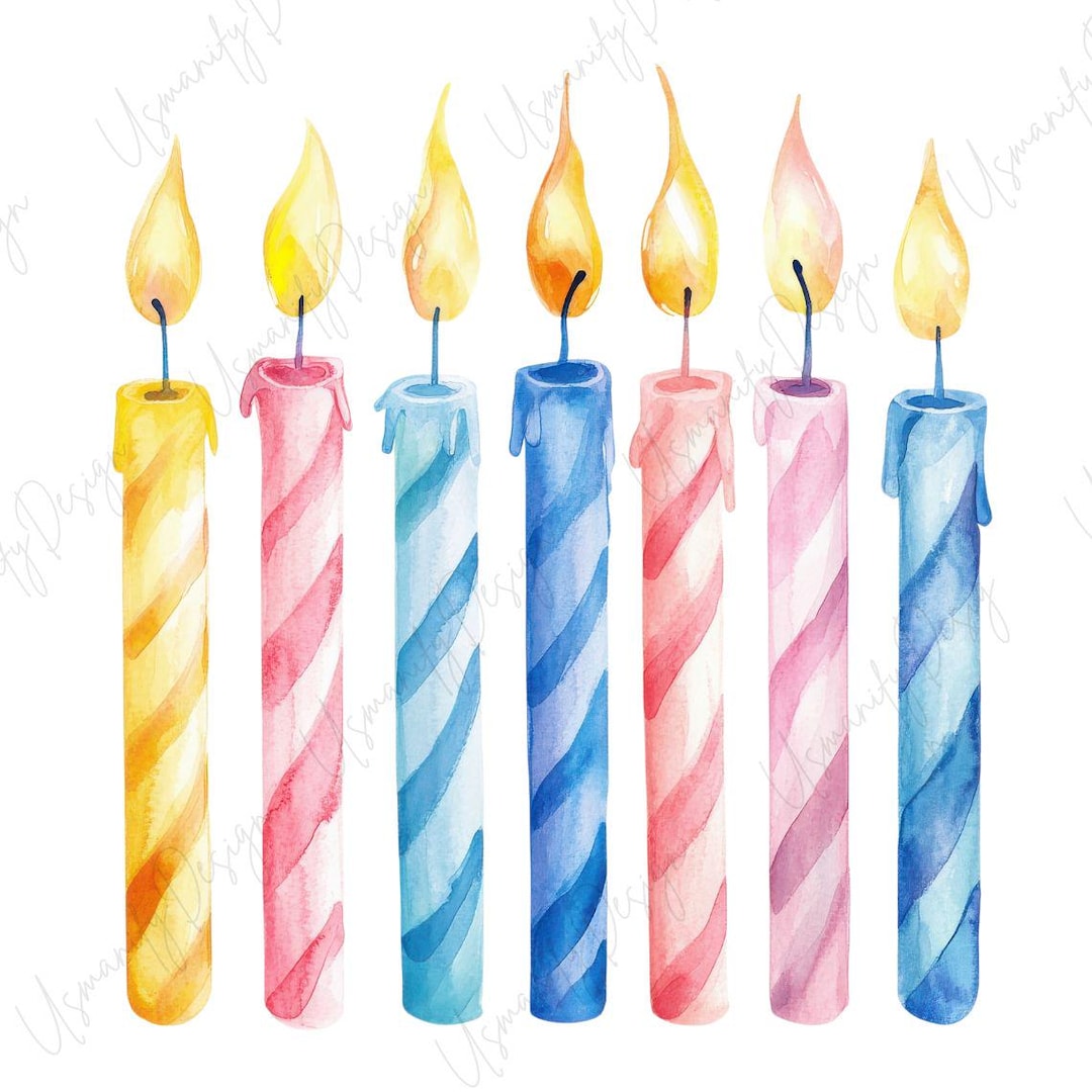 16 Watercolor Birthday Candle Art, Colorful Cake Candle Clipart, Party ...