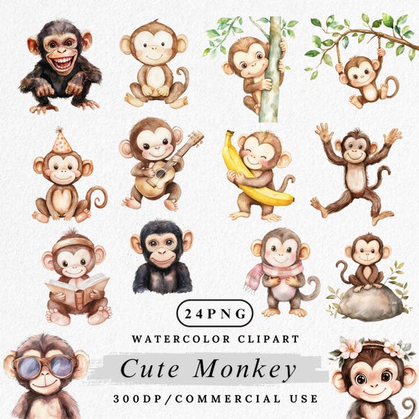 Clipart Hanging Monkey - Etsy UK