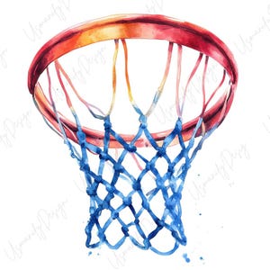 13 Watercolor Basketball Hoop Art, Sports Net Clipart Set, Orange Rim ...