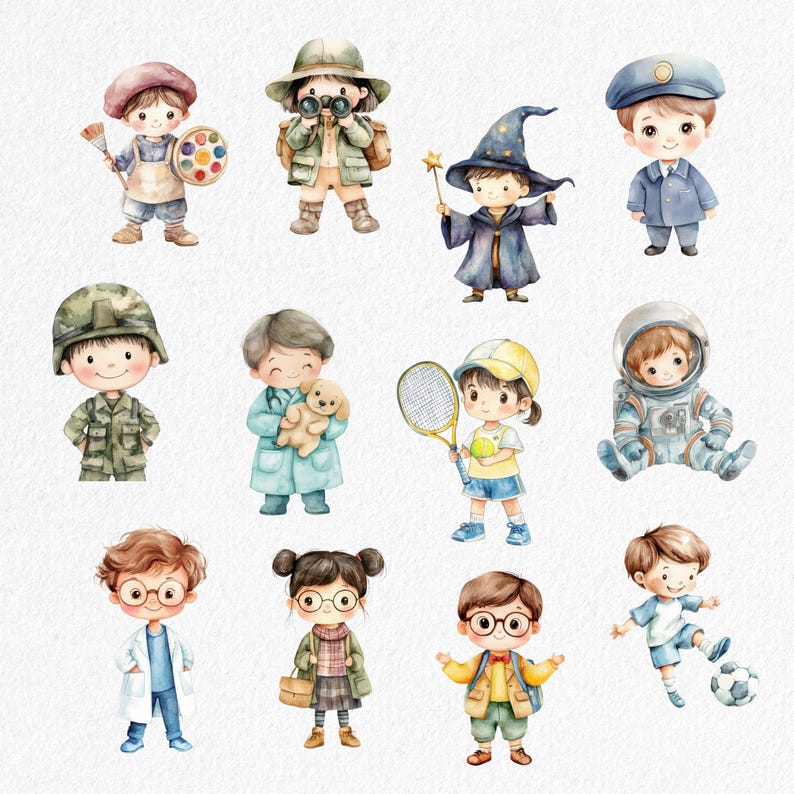 Kids Career Clipart PNG, Watercolor Occupation Clipart, Kids Profession ...