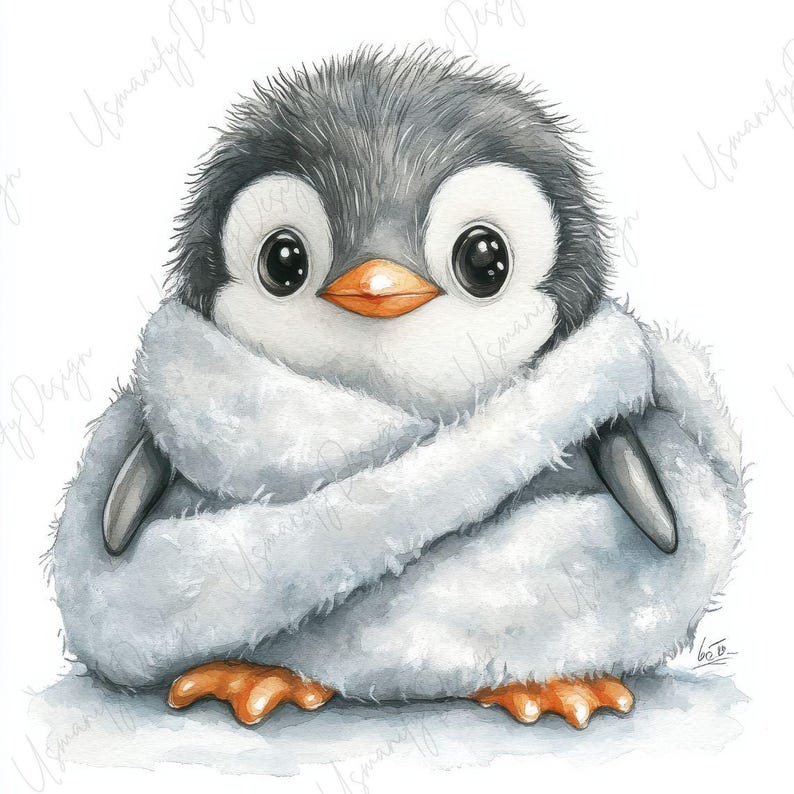 9 Watercolor Penguin Clipart, Cute Winter Animal Art, Cozy Baby Penguin ...