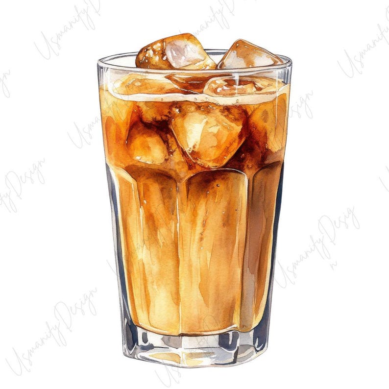 23 Watercolor Iced Coffee Clipart, Cold Drink PNG Bundle, Glass ...