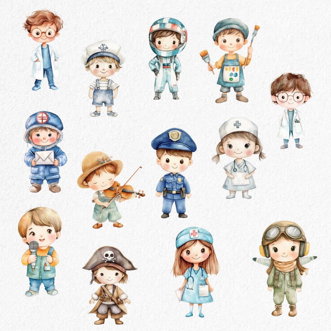Watercolor Kids Career Clipart: Occupation PNG Graphics (digital ...