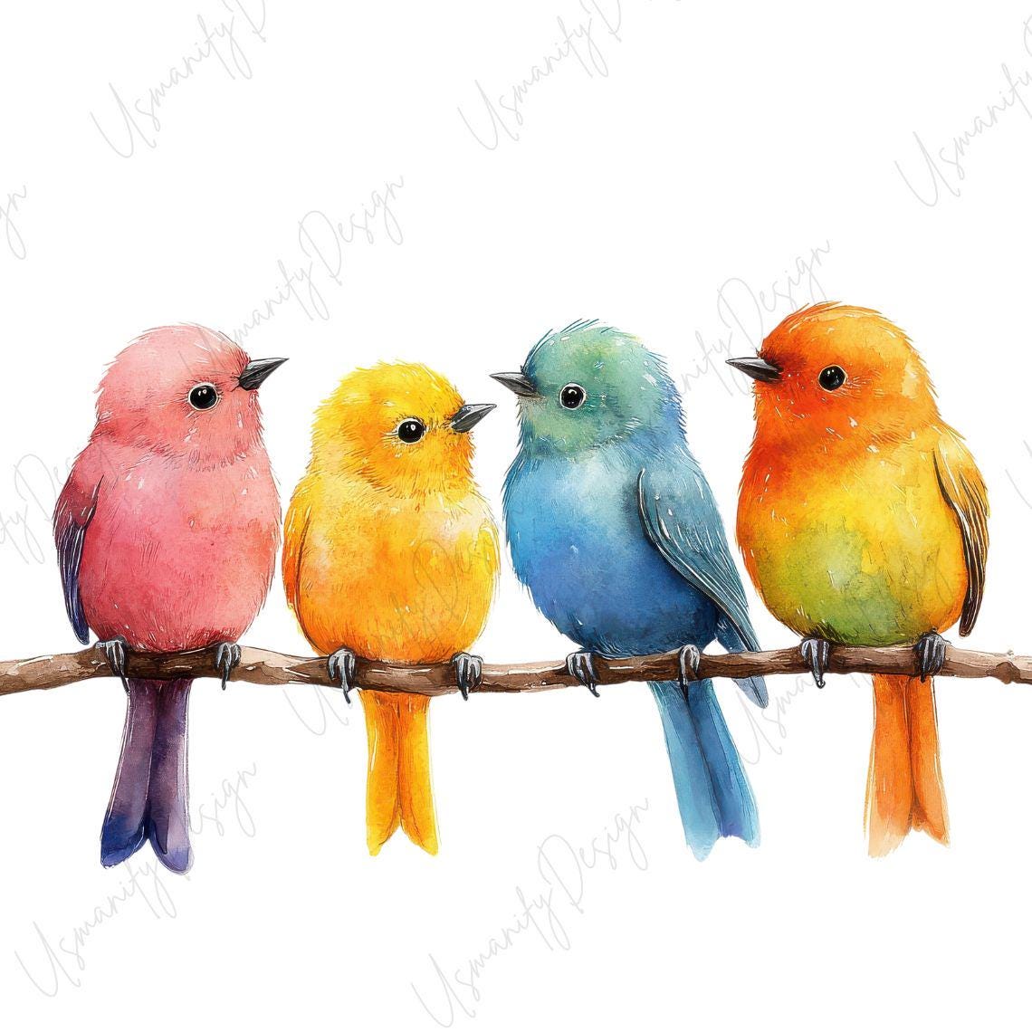 17 Watercolor Birds Clipart PNG, Pastel Birds Branch, Cute Nursery Bird ...