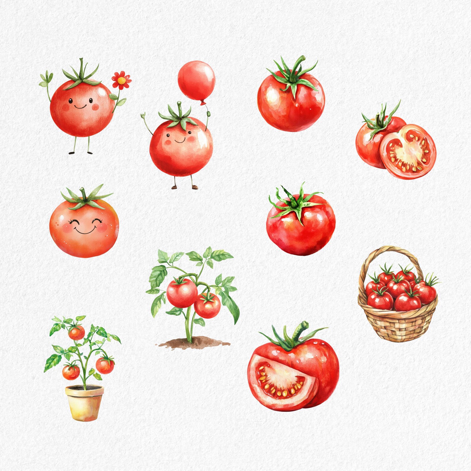Tomato Clipart Bundle, Cute Tomato Character Pngs, Cartoon Vegetable ...