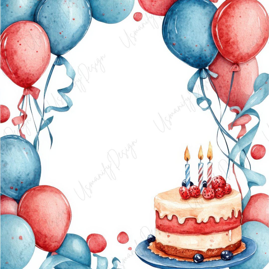 25 Birthday Frame Clipart, Cake and Balloon, Celebration Art, Party ...