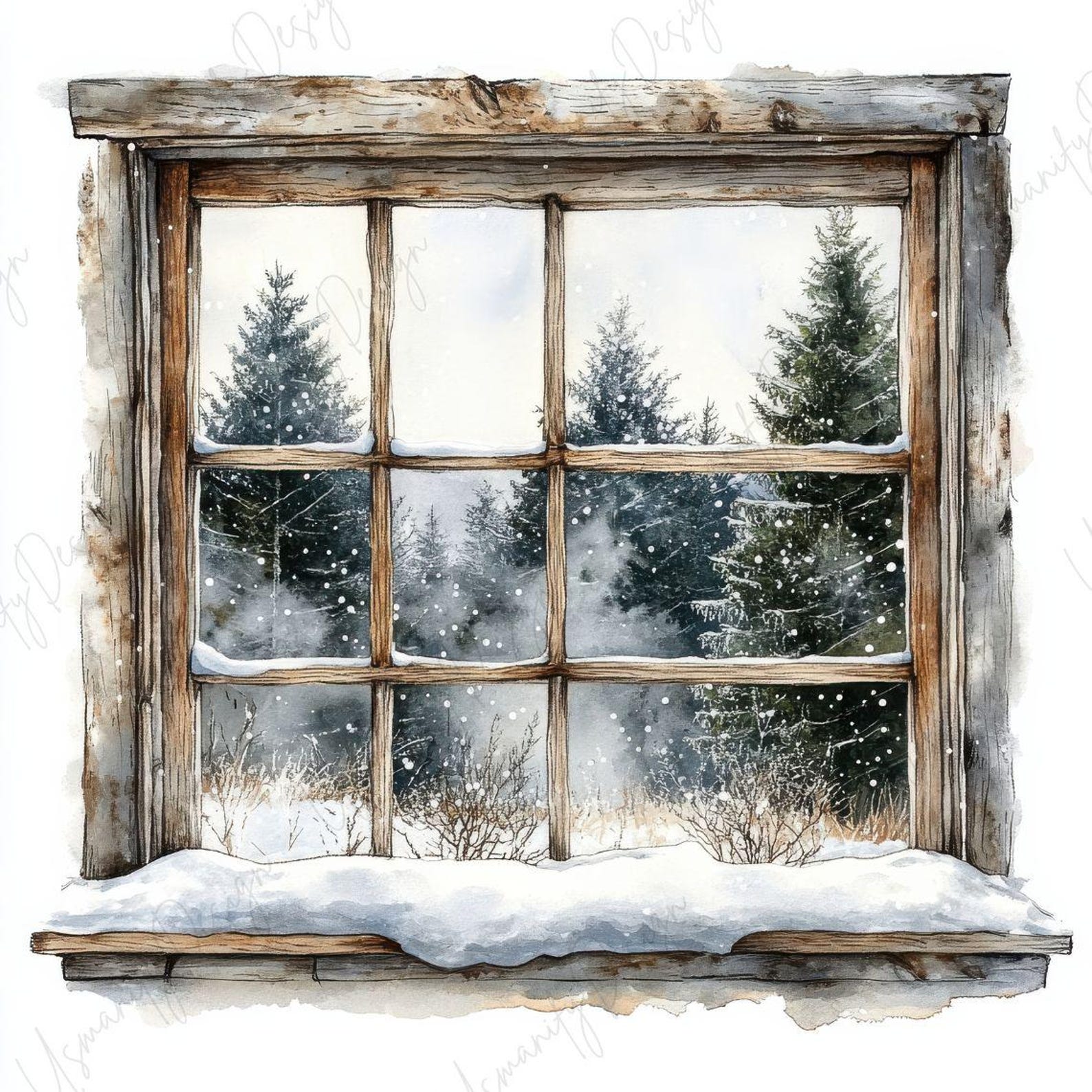 40 Winter Window Scene Clipart, Cozy Cottage View Illustration, Snowy ...