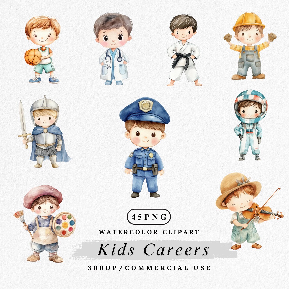 Watercolor Kids Career Clipart: Occupation PNG Graphics (digital ...