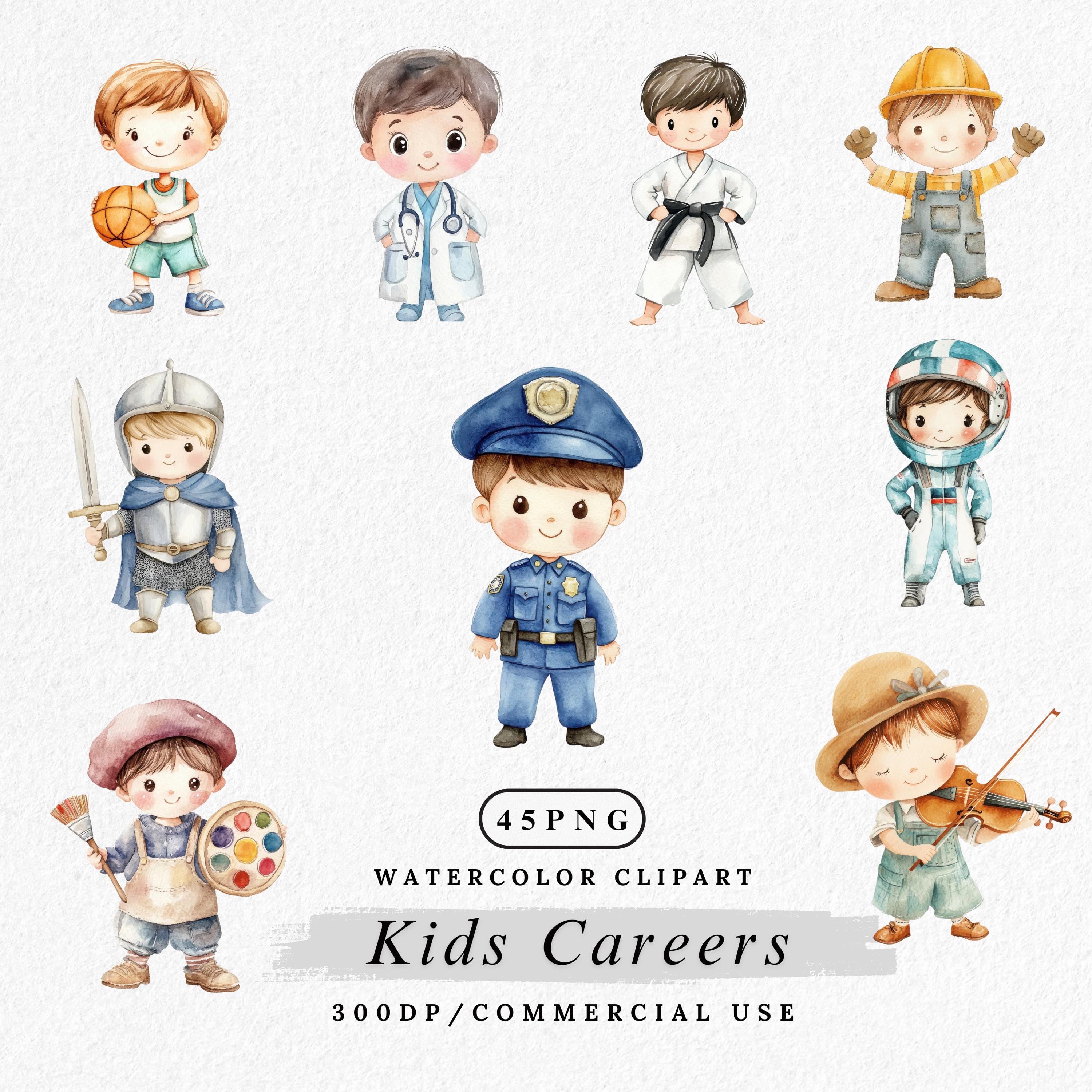 Kids Career Clipart PNG, Watercolor Occupation Clipart, Kids Profession ...