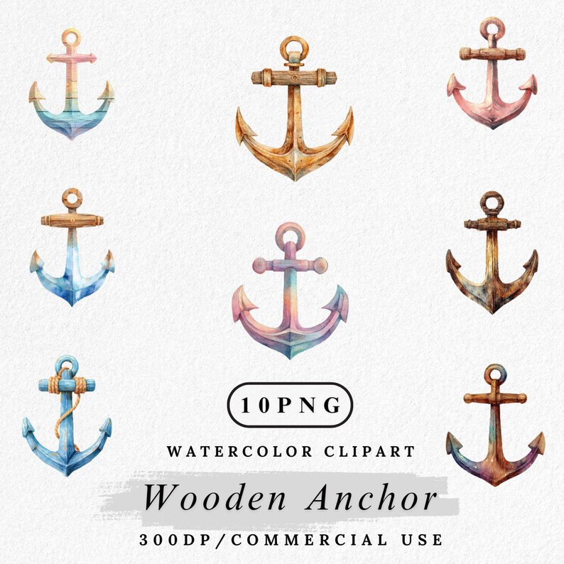 Rustic Wooden Anchor Clipart: Nautical PNG Graphics (digital Download ...