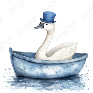 12 Watercolor Swan Boat Clipart, Swan JPG Art, Animal Illustration ...