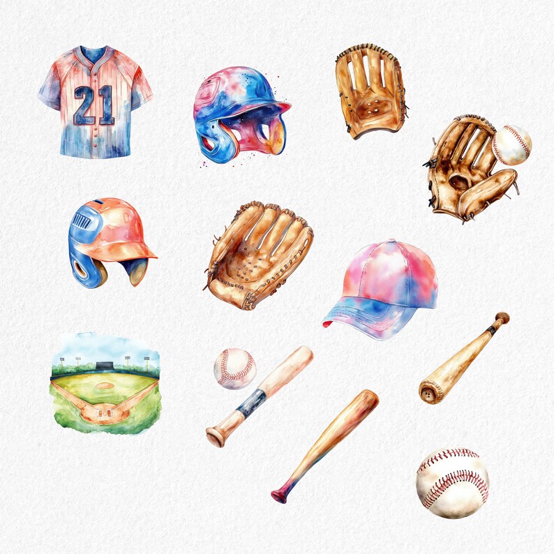 Watercolor Baseball Clipart Bundle: Sports PNG Graphics (digital ...