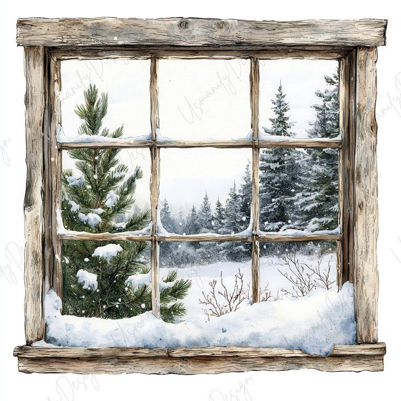 40 Winter Window Scene Clipart, Cozy Cottage View Illustration, Snowy ...