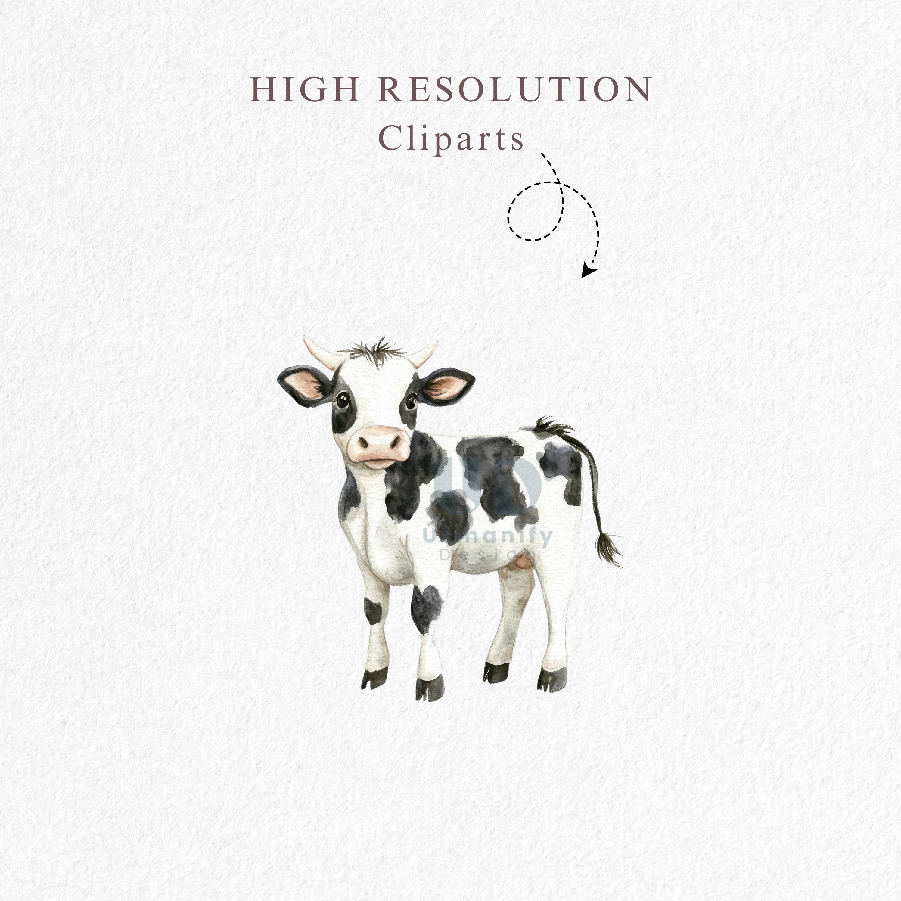 Cute Cow Clipart PNG Bundle, Kawaii Farm Animal Clipart, Watercolor Cow ...