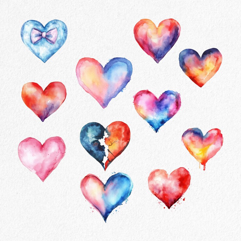 Watercolor Heart Clipart: Pastel Love Graphics, PNG Bundle (digital ...