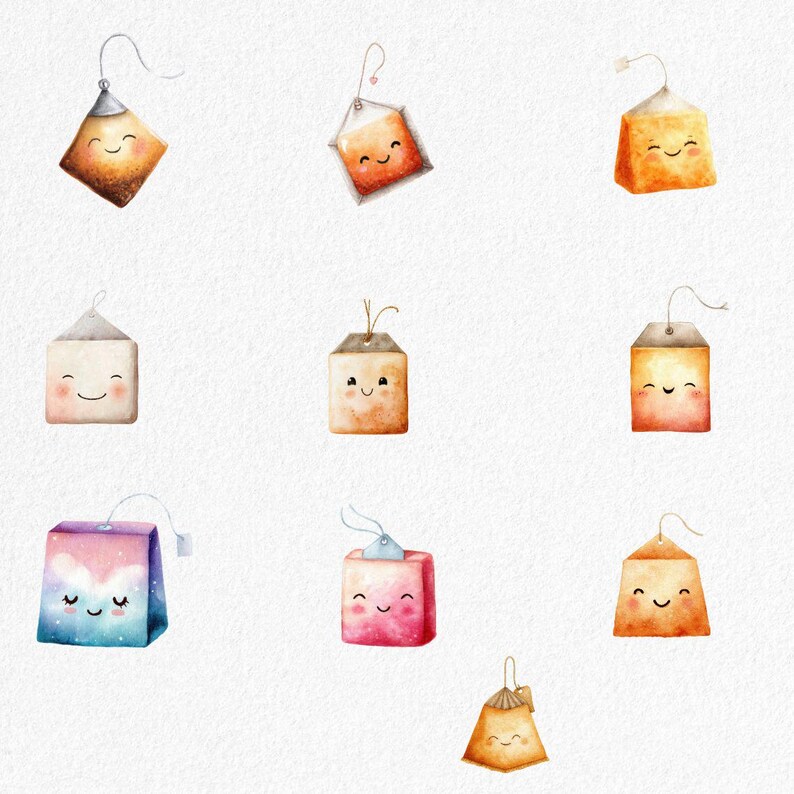 Tea Bag Clipart, Cute Tea PNG Bundle, Cartoon Drink Illustration ...