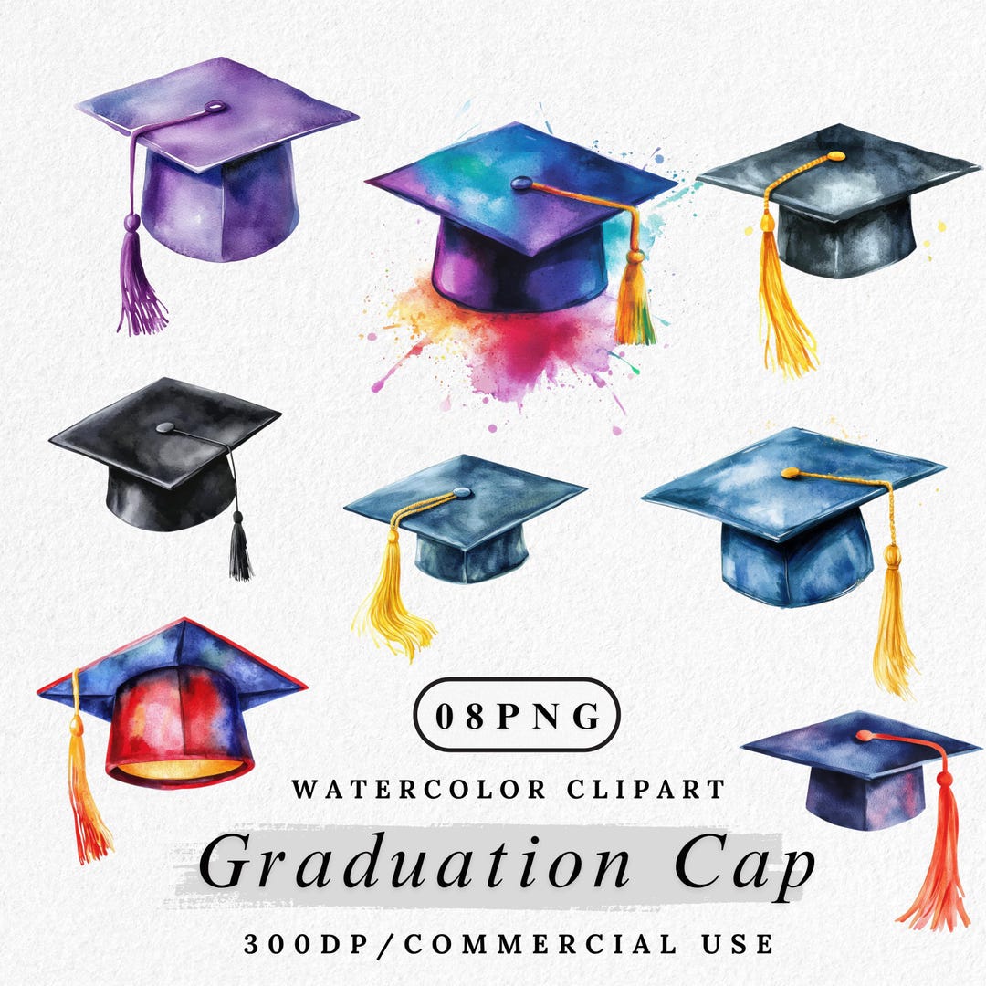 Graduation Cap Clipart, Watercolor Grad Hat PNG, Graduation Pngs, Class ...