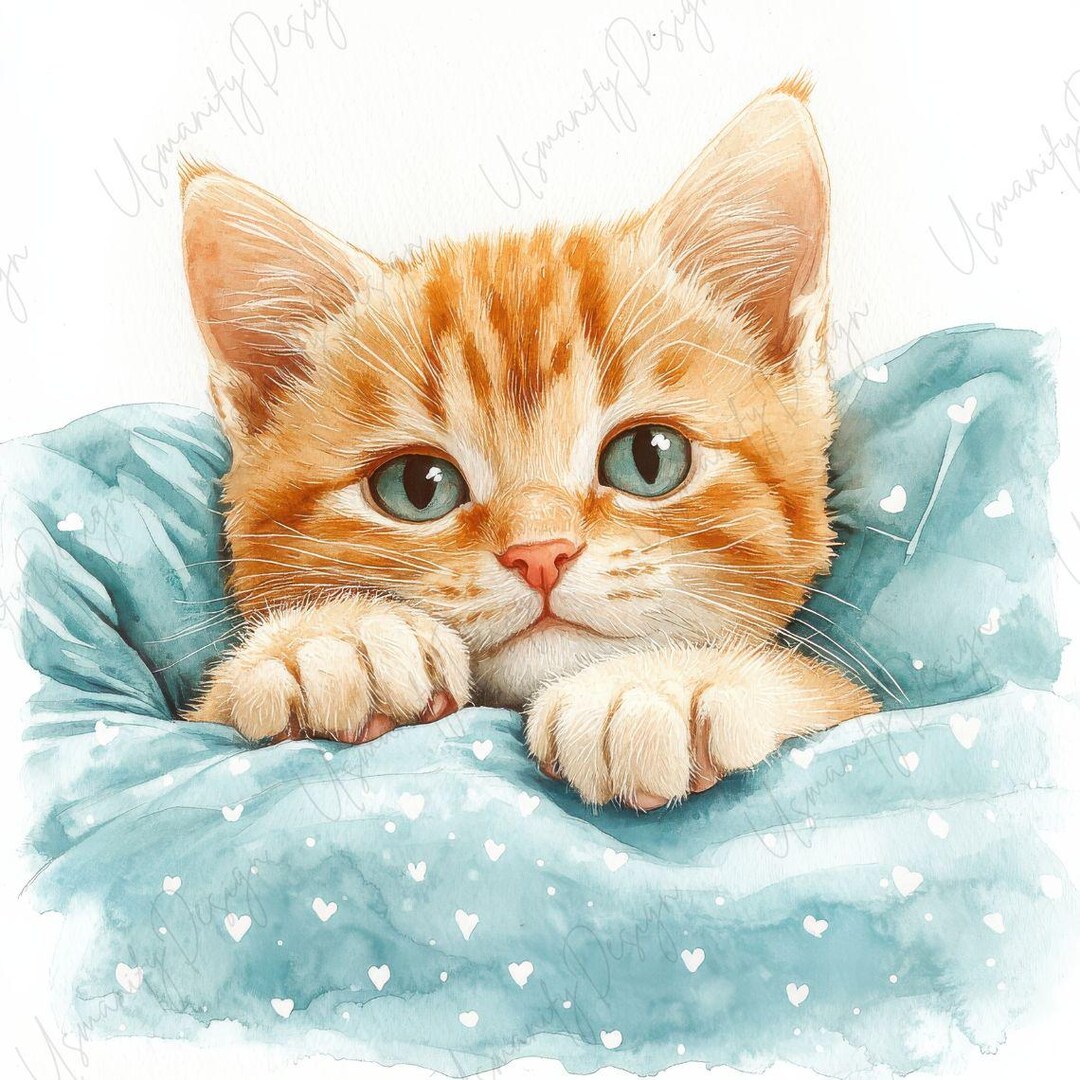 18 Watercolor Orange Cat Clipart, Cozy Kitten, Cute Sleeping Cat Art ...