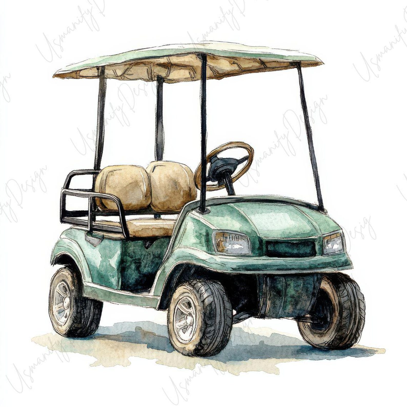 14 Watercolor Golf Cart Clipart, Vintage Golf Buggy JPG, Green Golf ...