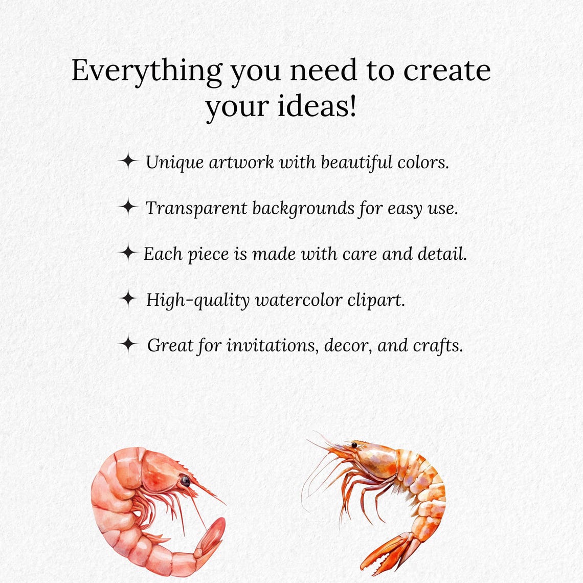 Watercolor Shrimp Clipart: Seafood Illustration, Coastal Decor (digital ...