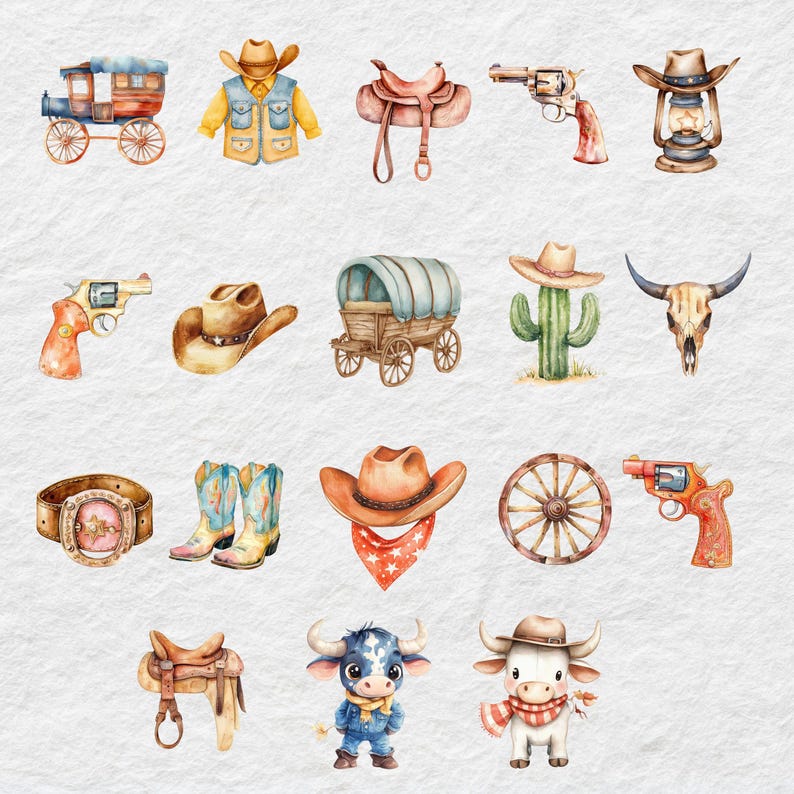 Watercolor Cowboy Clipart: Western Graphics, Horse & Outfit PNG ...