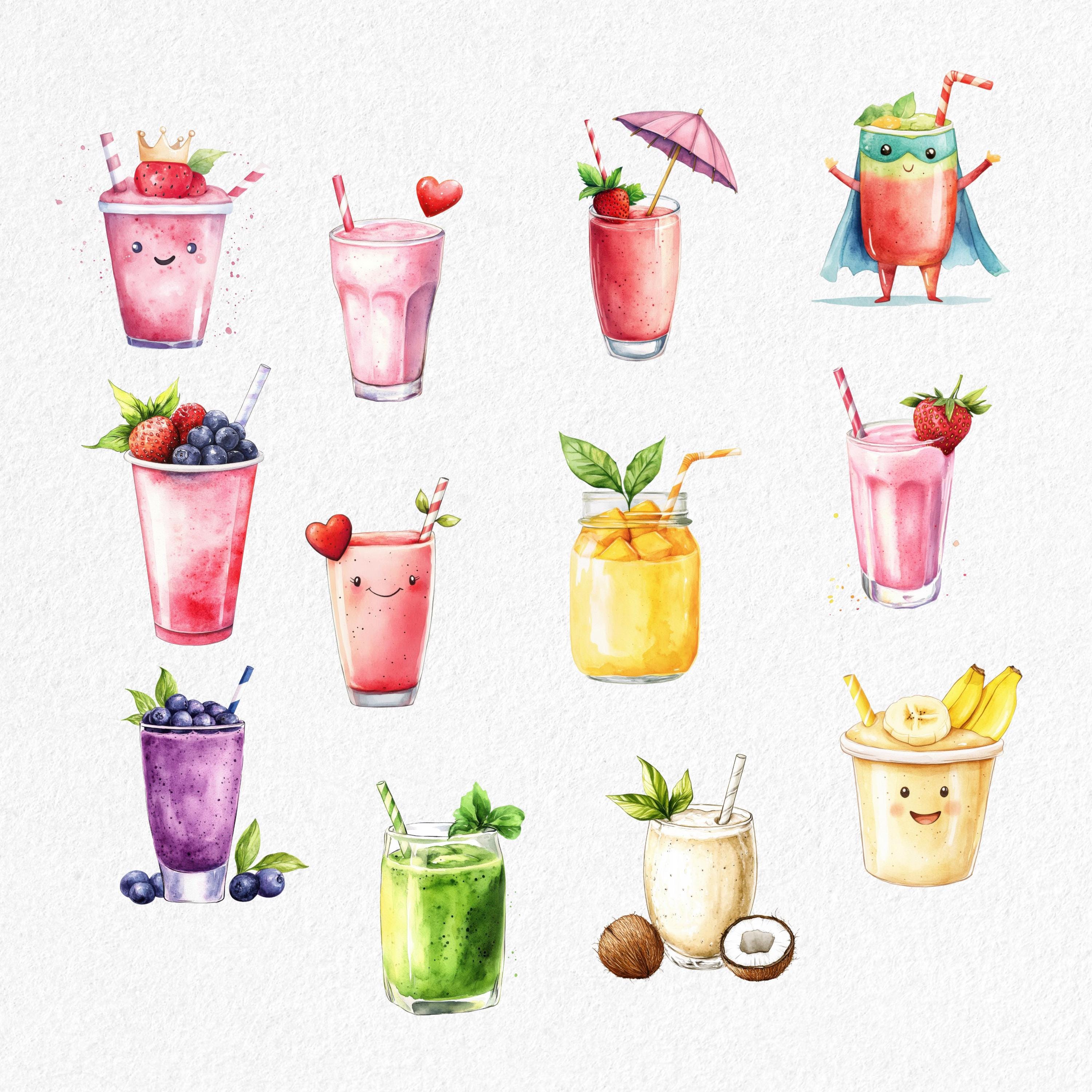 Smoothie Clipart Bundle, Cute Smoothie Characters, Kawaii Drink Clipart ...