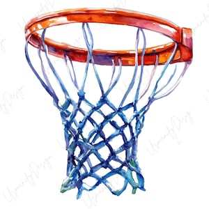 13 Watercolor Basketball Hoop Art, Sports Net Clipart Set, Orange Rim ...