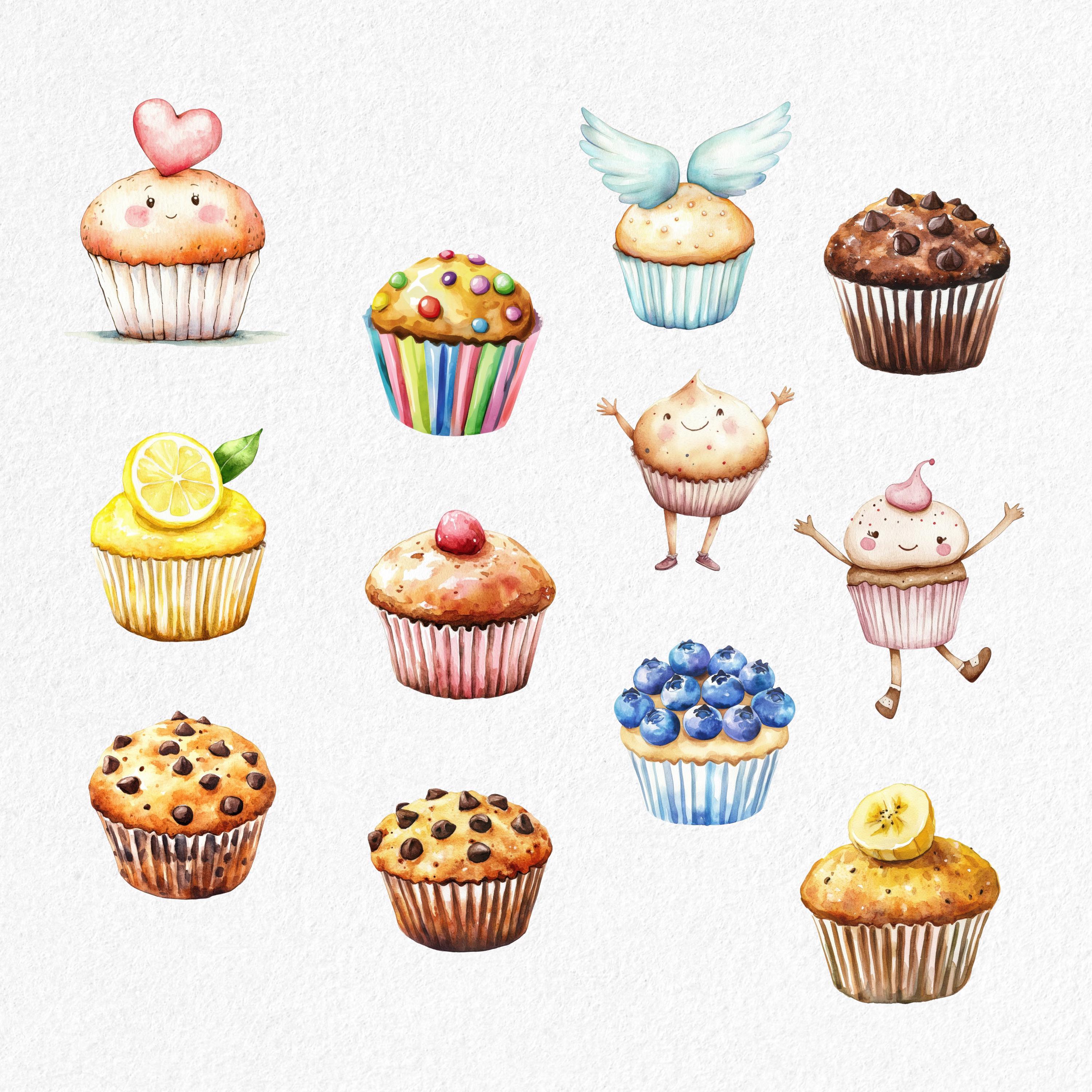 Muffin Clipart Bundle, 27 Cute Muffin Character Pngs, Cartoon Bakery ...