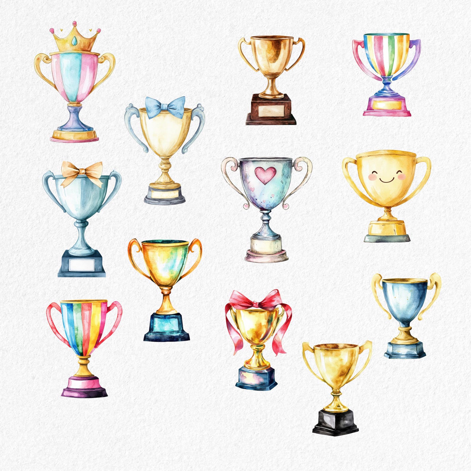 Watercolor Trophy Clipart: Champion Award PNG Images (digital Download ...
