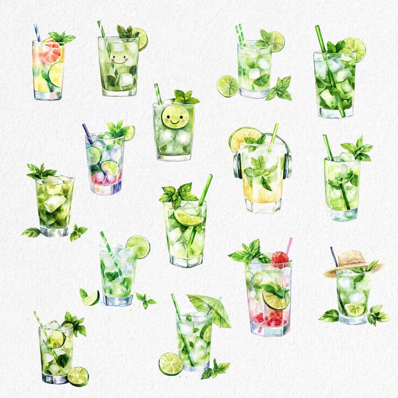 Mojito Clipart Png, Cute Mojito Characters. Kawaii Drink Clipart ...