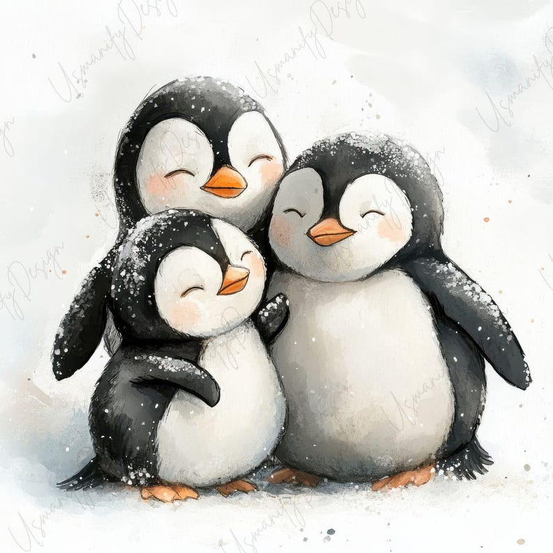 9 Watercolor Penguin Clipart, Cute Winter Animal Art, Cozy Baby Penguin ...