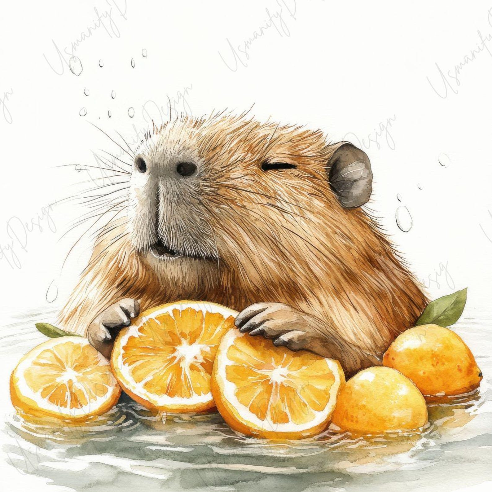 23 Capybara Citrus Clipart, Watercolor Cute Capybara With Orange Lemon ...