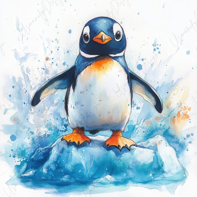 9 Watercolor Penguin Clipart, Cute Winter Animal Art, Cozy Baby Penguin ...