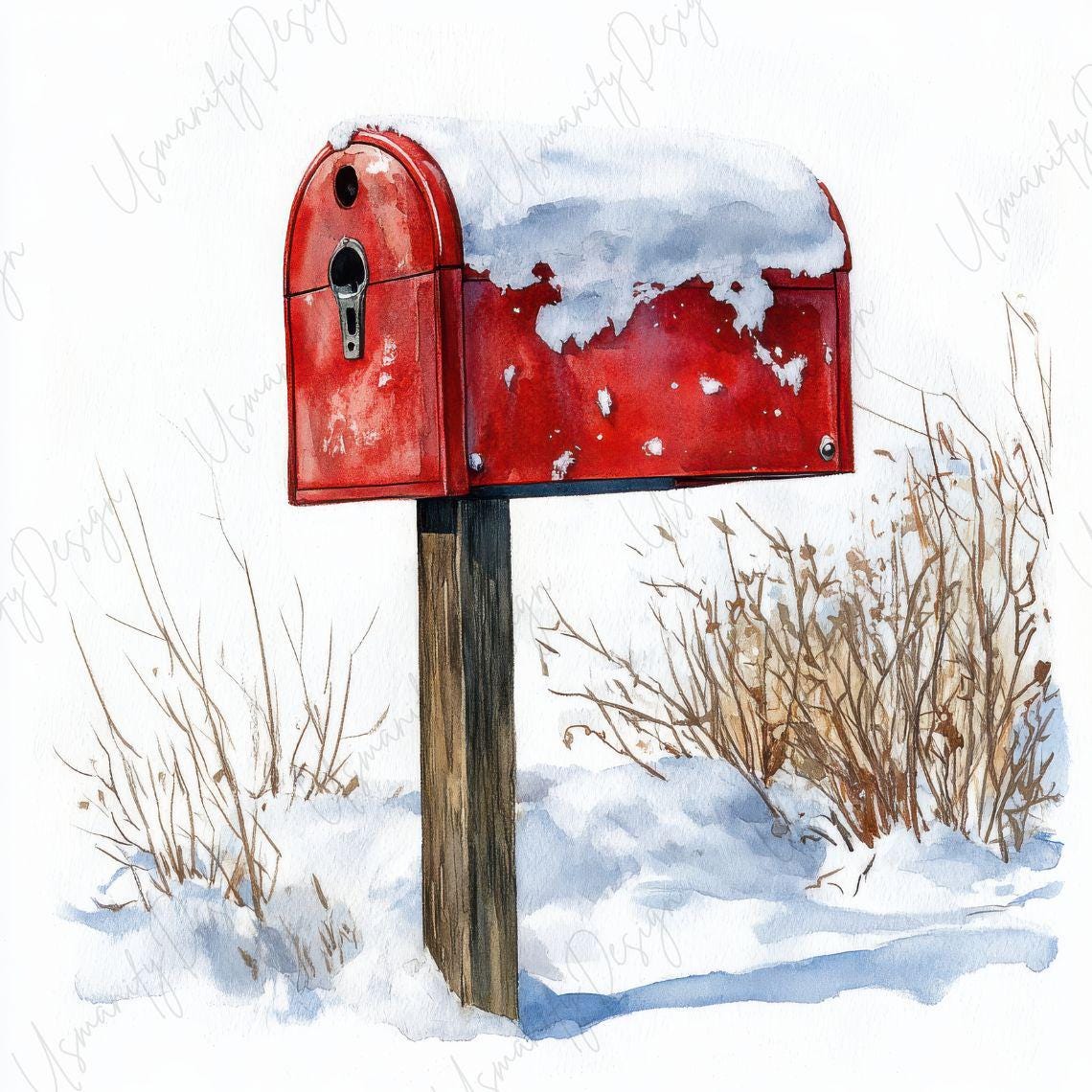 25 Snowy Mailbox Clipart, Watercolor Winter Postbox, Rustic Country Art ...