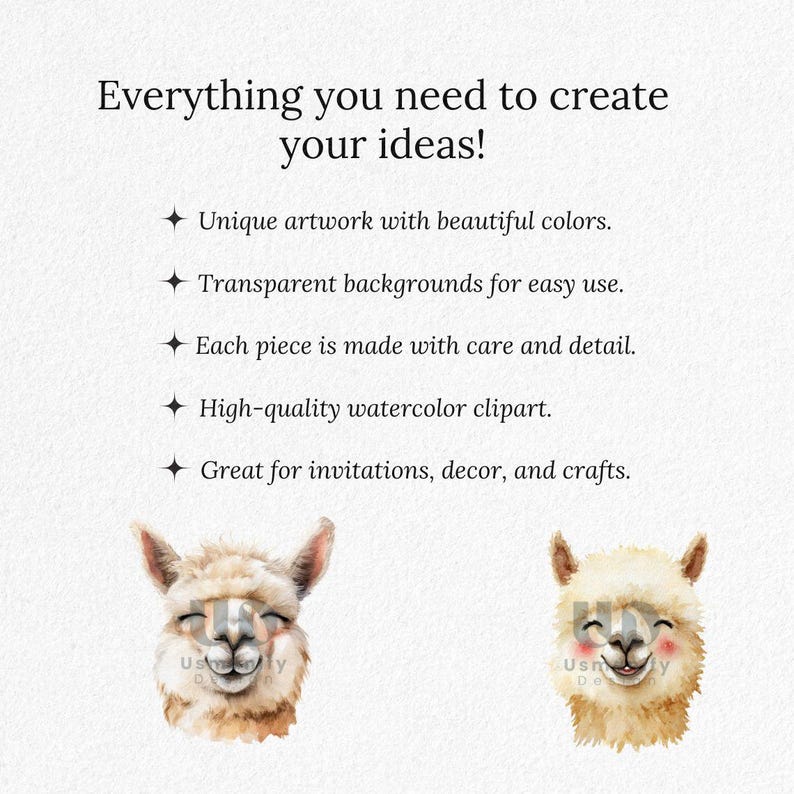 Alpaca Face Clipart, Cute Alpaca PNG Bundle, Cartoon Llama Clip Art ...