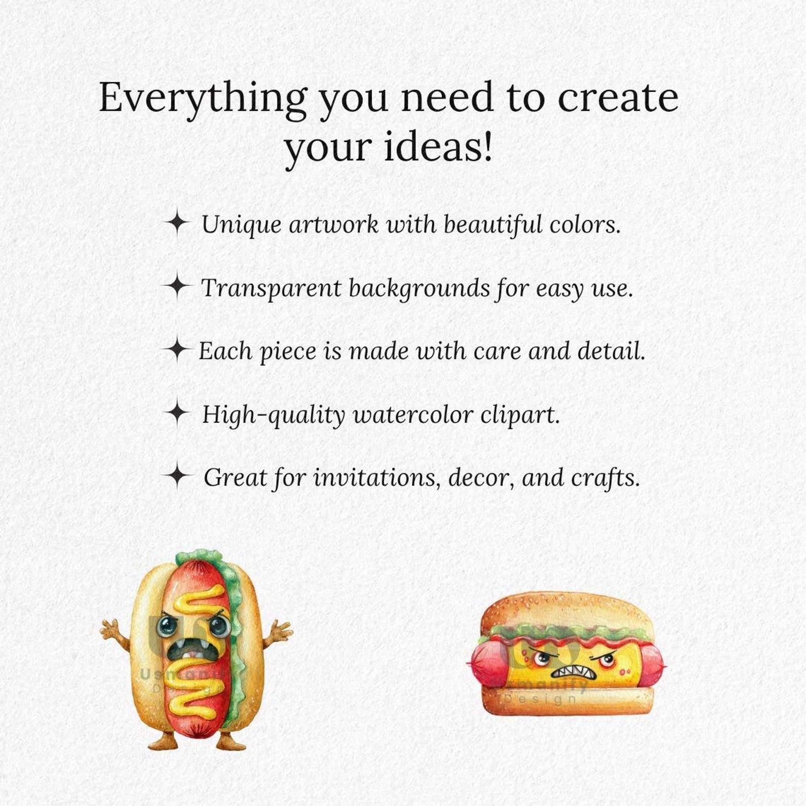 Funny Angry Hot Dog Clipart: Cartoon Food PNG Bundle (digital Download ...