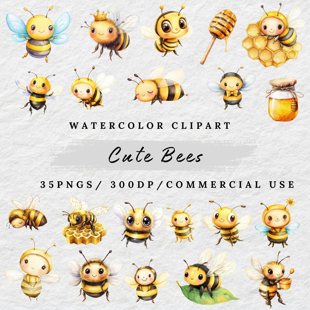Watercolor Honey Bee Clipart, Cute Honeybee PNG, Honeycomb Clip Art ...