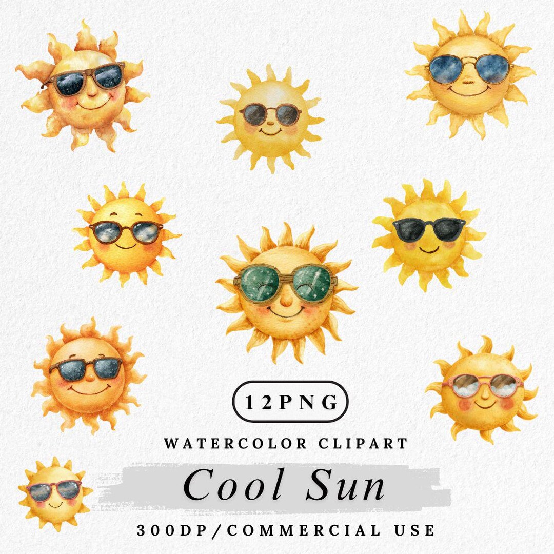 Sun With Glasses Clipart, Cute Cartoon Sun PNG, Summer Sunshine Clip ...