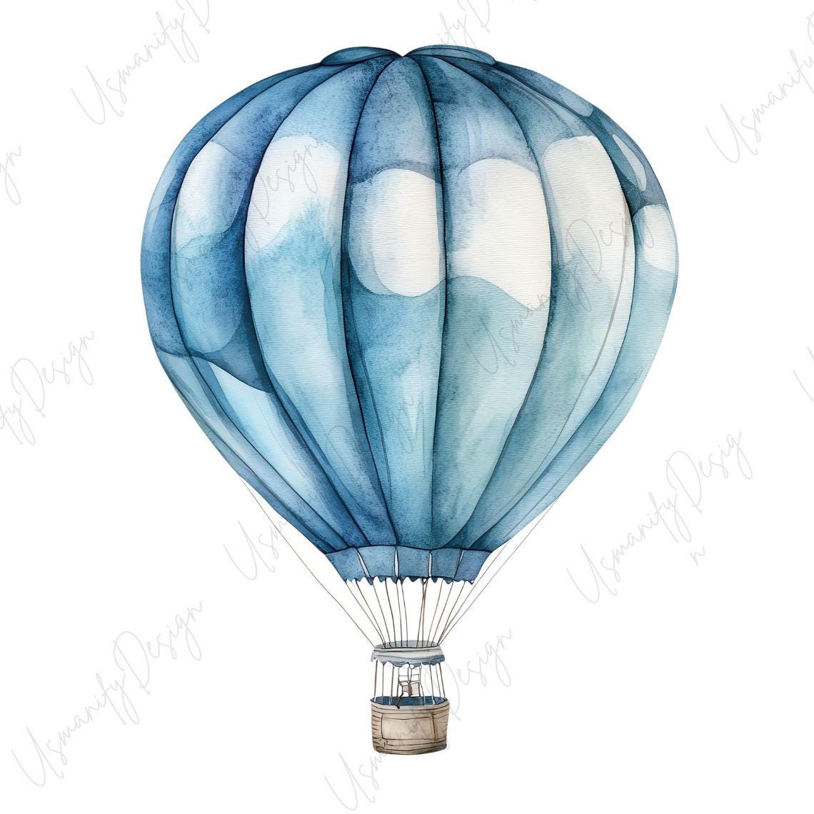 20 Watercolor Hot Air Balloon Art, Blue Vintage Balloon Clipart, Travel ...