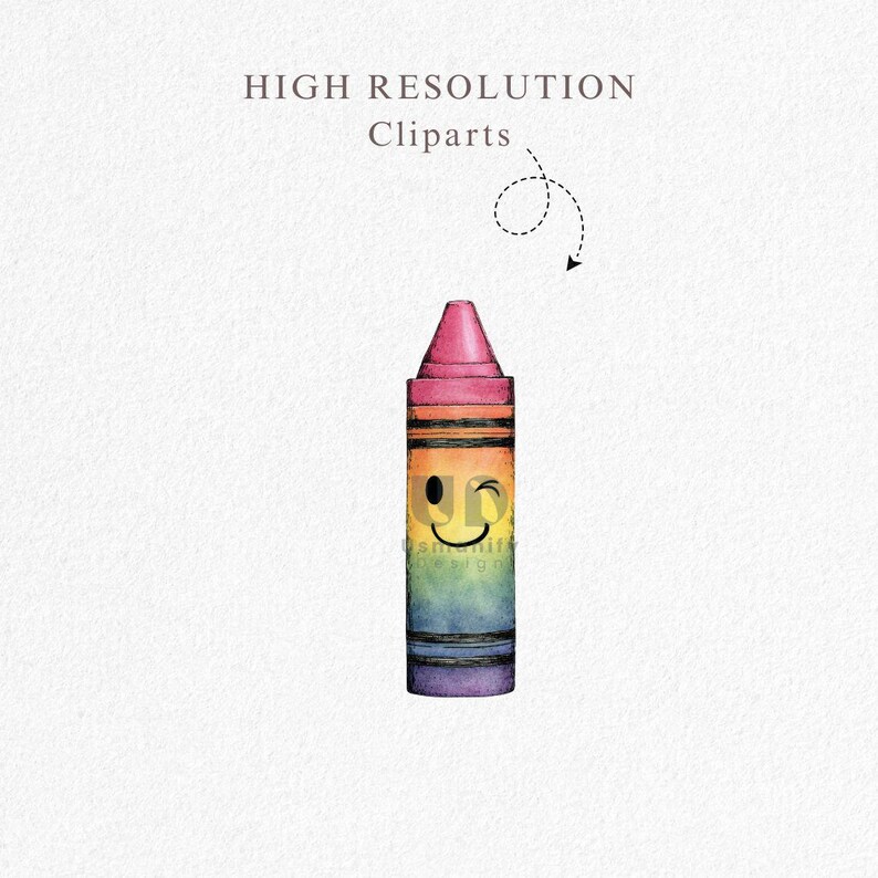 Watercolor Crayon Clipart: School Supply PNG Graphics (digital Download ...