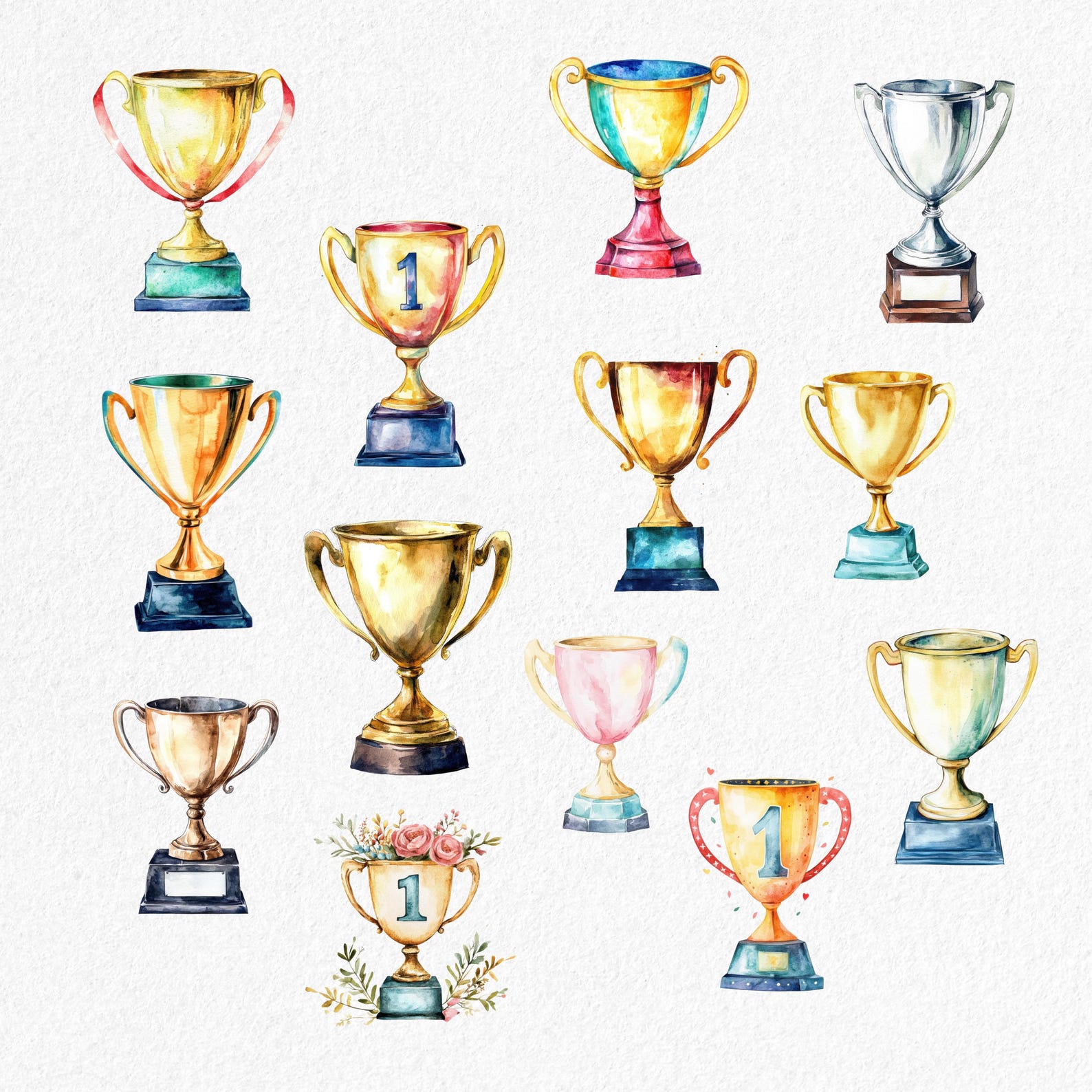 Watercolor Trophy Clipart: Champion Award PNG Images (digital Download ...