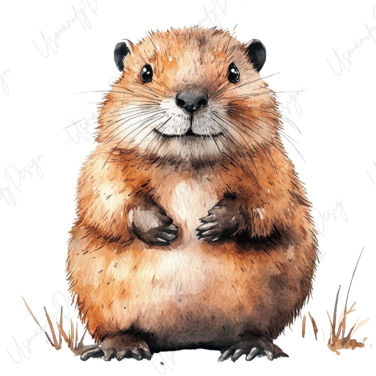 17 Watercolor Groundhog Clipart PNG Set, Cute Woodland Animal ...