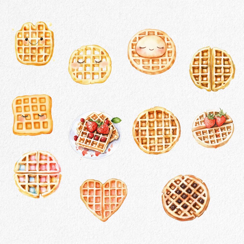 Waffle Clipart Bundle, Waffle Character Pngs, Cartoon Waffle Clipart ...