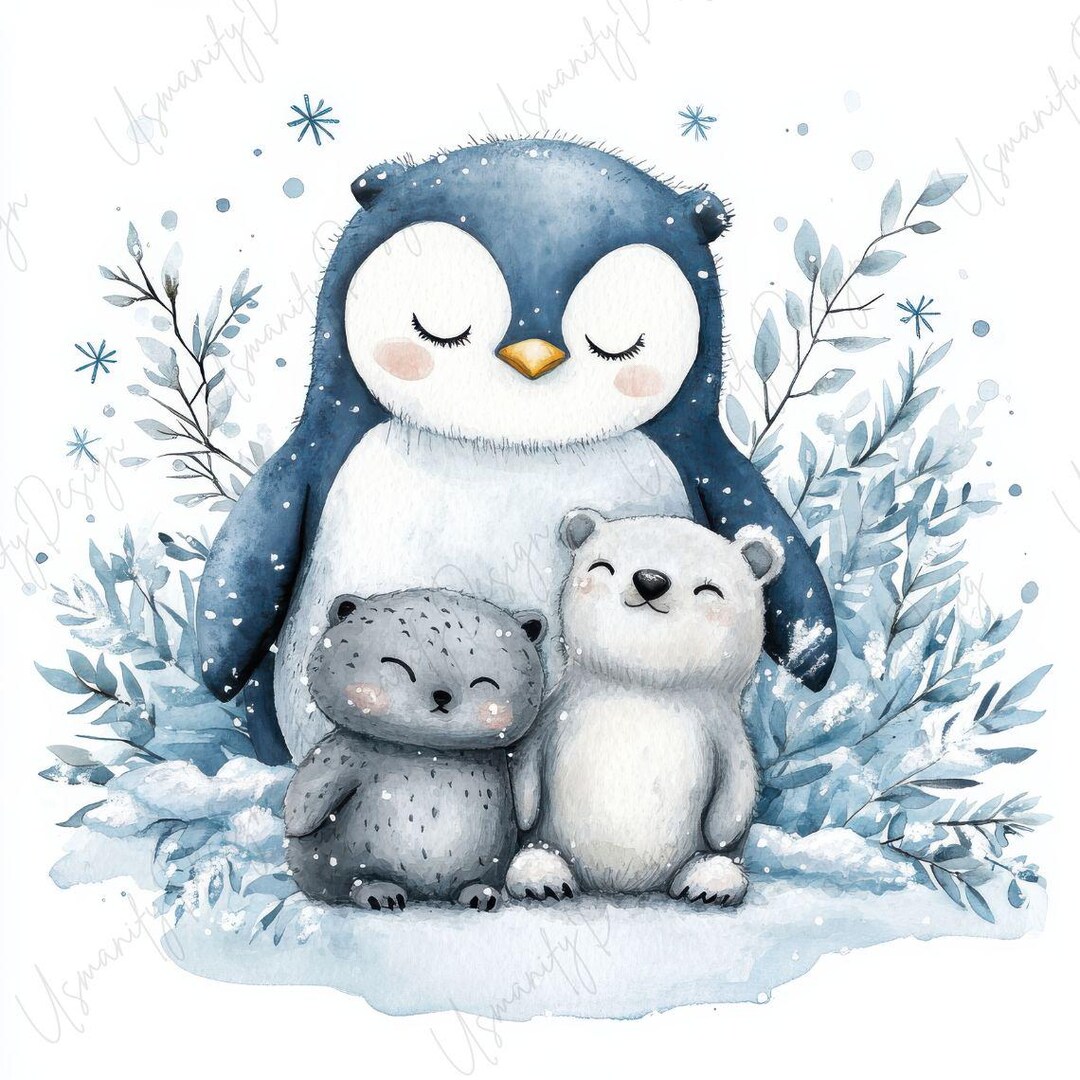 12 Winter Animal Clipart, Watercolor Art, Cute Arctic Nursery Decor ...