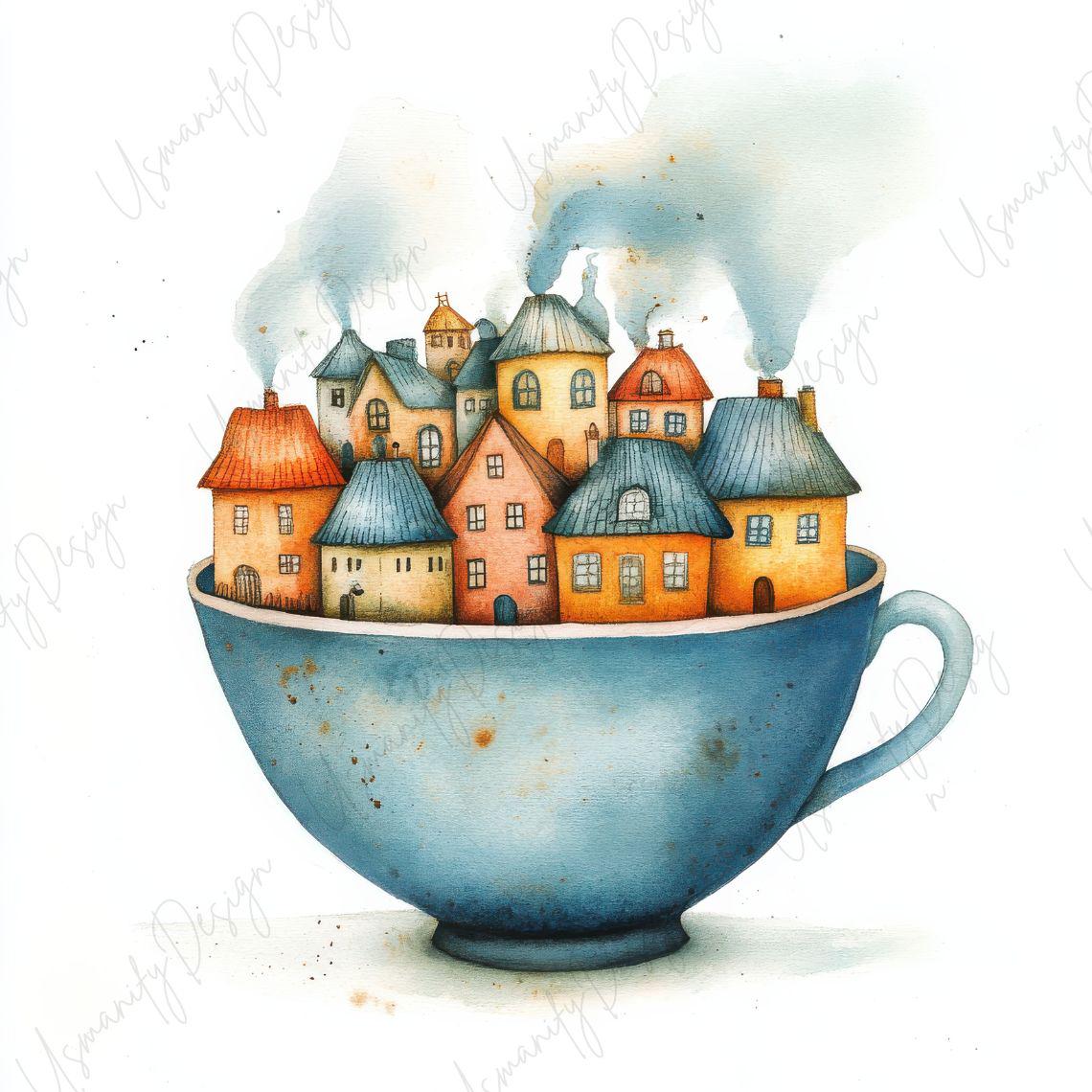 19 Winter Teacup Village Clipart, Cozy Snowy Mini Village Art, Holiday ...