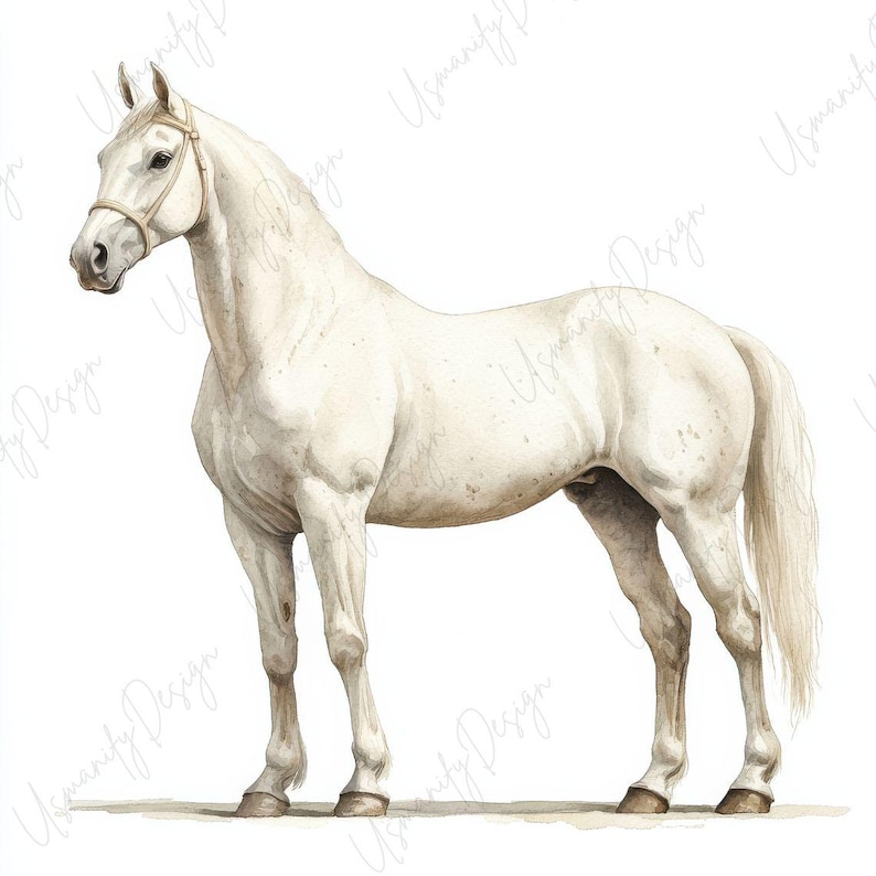 17 Watercolor White Horse Clipart, White Horse JPG, Equine Illustration ...
